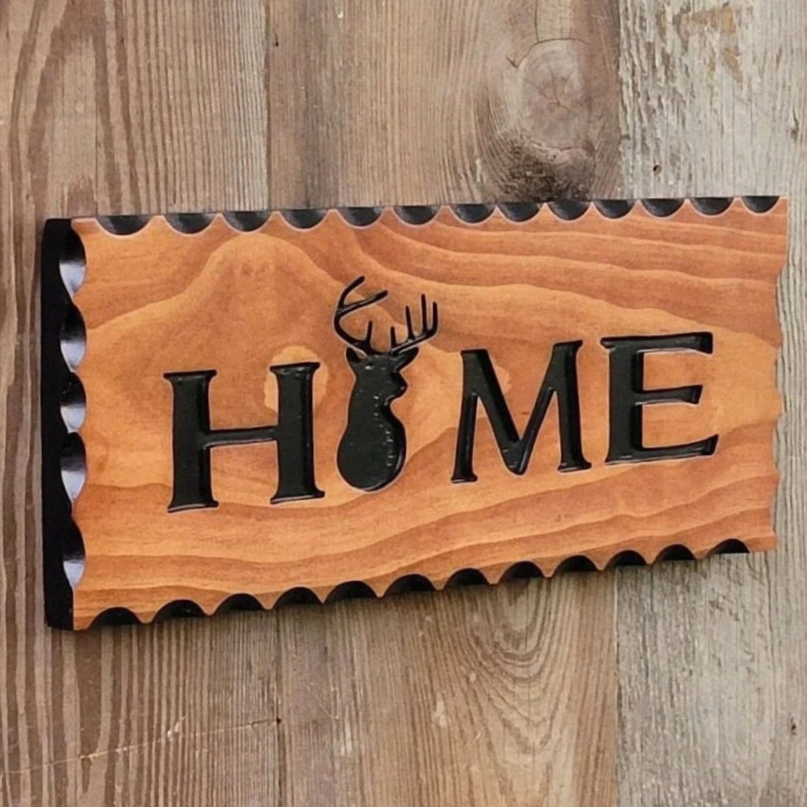 Home with Deer Rustic Carved Wooden Sign Hunting Cabin Lake House Man ...