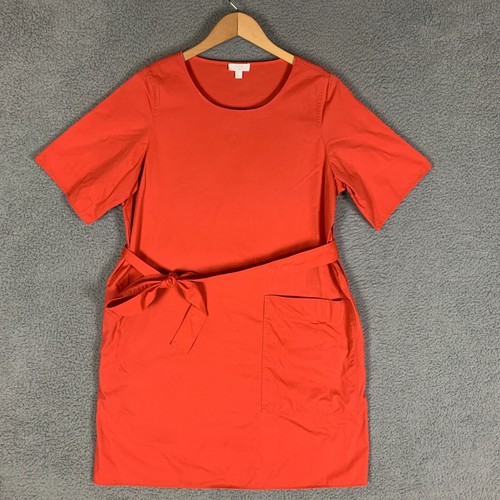 COS Shift Dress Size Small Orange/Red Thick Cotton Short Sleeve Belted ...