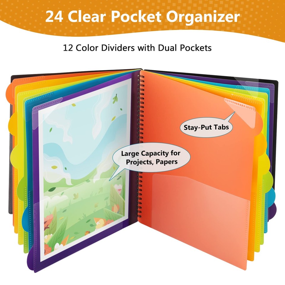 24 Pocket Poly Project Organizer, Spiral Binder Organizer Multi Pocket ...