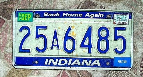 Indiana License Plate 25A6485 & "Back Home Again" | eBay