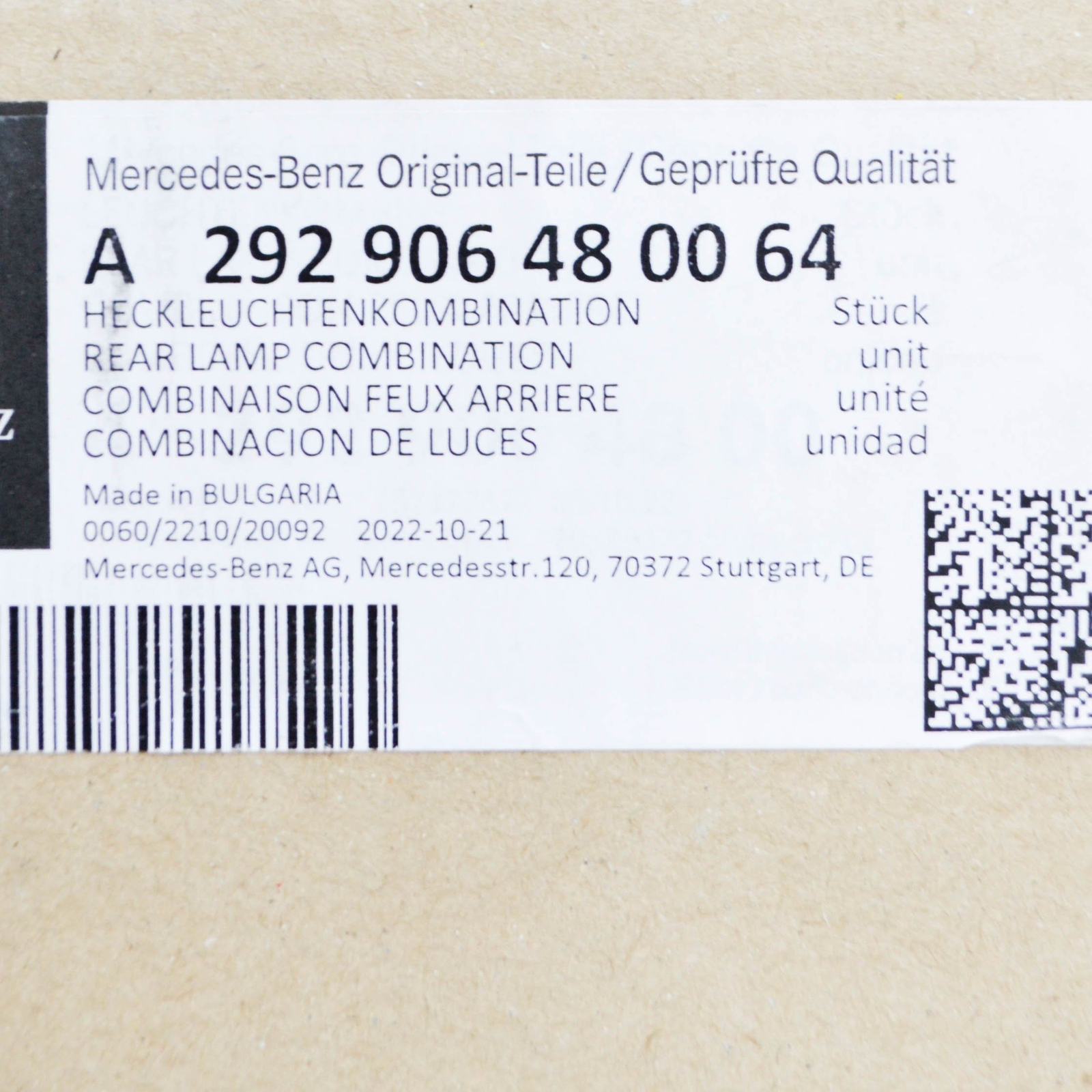 MERCEDES-BENZ GLE Coupe C292 Rear Right Taillight A2929064800 New ...