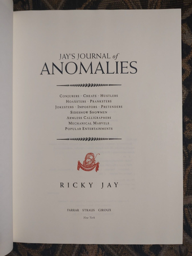 Jay's Journal of Anomalies by Ricky Jay (2001, Hardcover) - no dust ...
