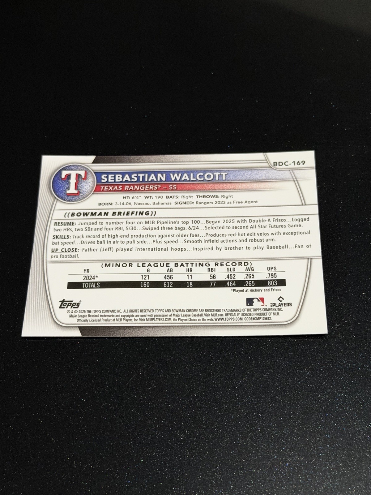2025 Bowman Draft Chrome Sebastian Walcott #BDC-169 | eBay
