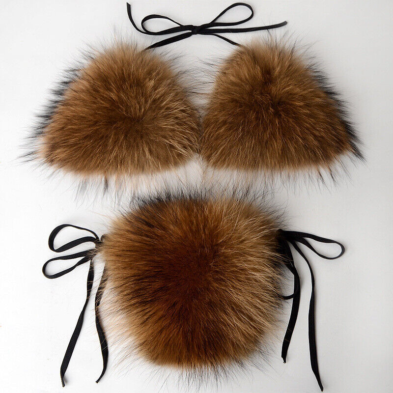 Fox Fur Swimsuit Beach Bikini Sexy Split Fur Bikini Set Micro Bra G ...