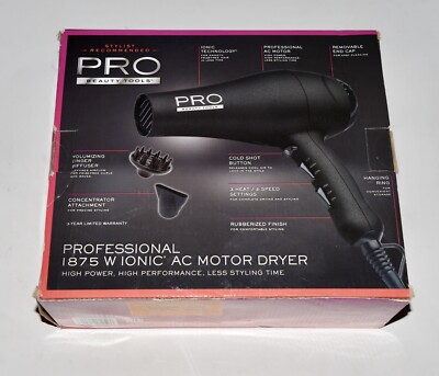 Pro Beauty Tools Professional 1875W Ionic AC Motor Hair Dryer ...