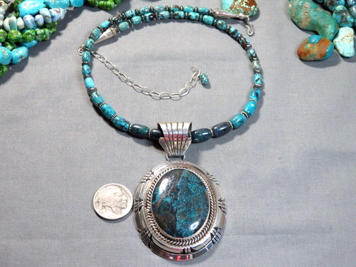 NAVAJO Rita Touchine SKY HORSE TURQUOISE Sterling Silver 3.25" PENDANT ...