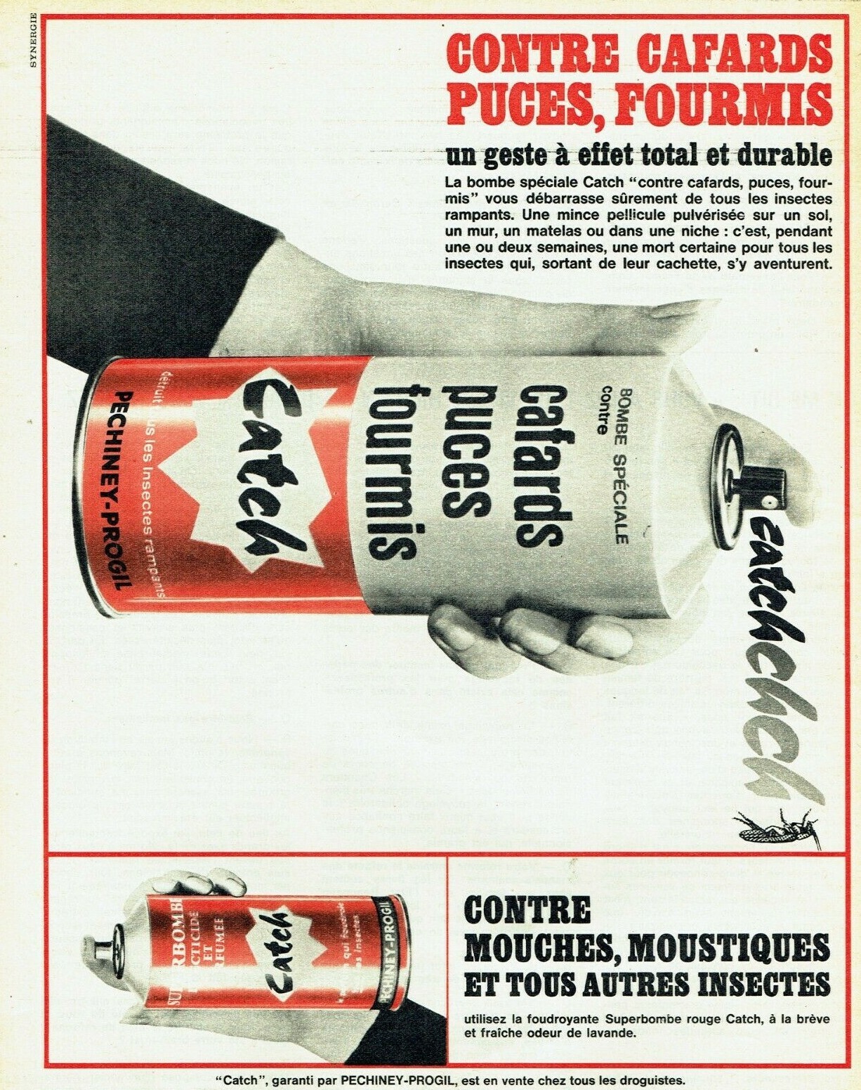 Publicité Advertising 099 1965 Pechiney- Progil insecticide Catch bombe ...