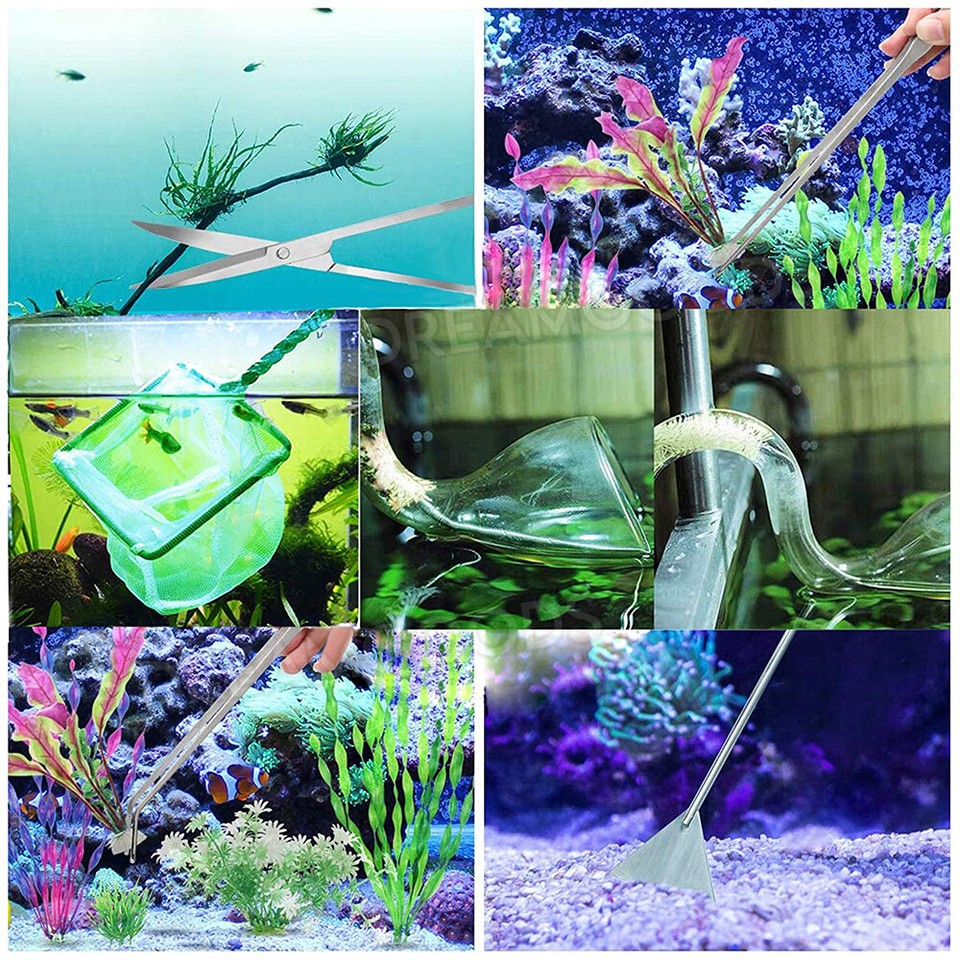 5X Aquarium Tool Kit Aquatic Plant Tweezers Scissor Spatula Fish Feeder ...
