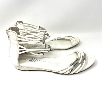 Rock & Republic Malloy White Silver Gladiator Flat Sandal 6.5 M Zipper ...