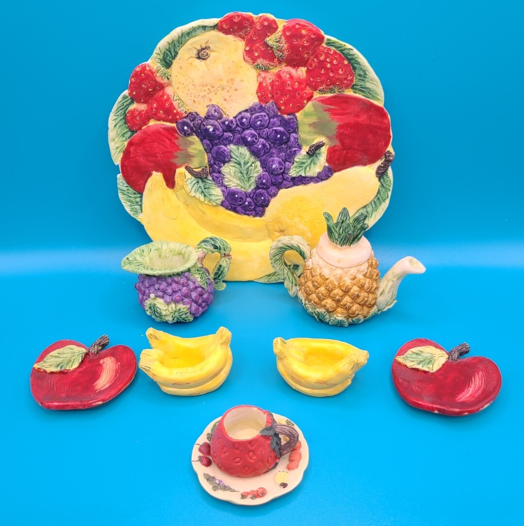 1996 Popular Imports Resin Miniature 10 Piece Fruit Tea Set Pineapple ...