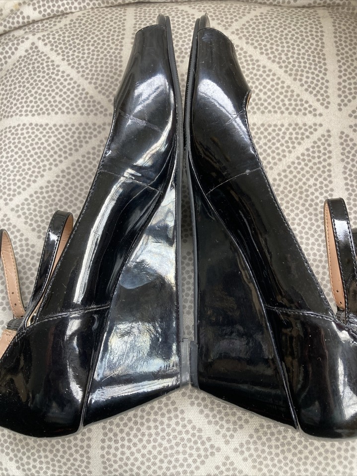 Sole Society JULIANNE HOUGH Open Toe Pumps Sz 9M Black Patent Wedge ...