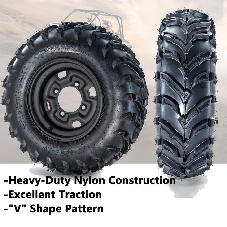 🎱ATV Tires 25x10-12 6PR UTV Tires with 12" Wheel Rim Bolt 4*137 PCD 4+3 ...