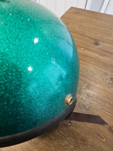 VINTAGE 1966 Green Metal Flake Motorcycle Helmet Chopper Bobber Z-90 ...
