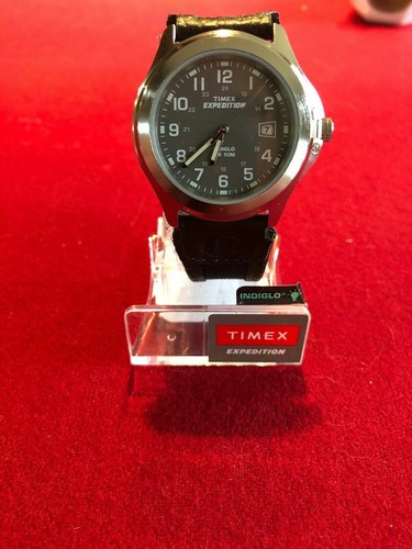 Timex Men's T40091 Expedition Metal Field 39mm Black/Brown Leather ...