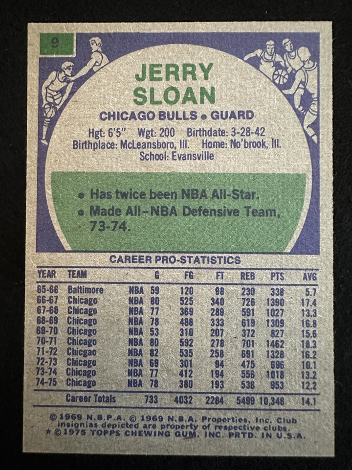 1975–76 Topps Jerry Sloan (#9) NM HOFer, Defensive Stalwart ^GRUMPYBUCK ...