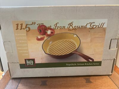 NAPASTYLE Napa Style Enamel Cast Iron ROUND GRILL PAN Orange & Yellow ...