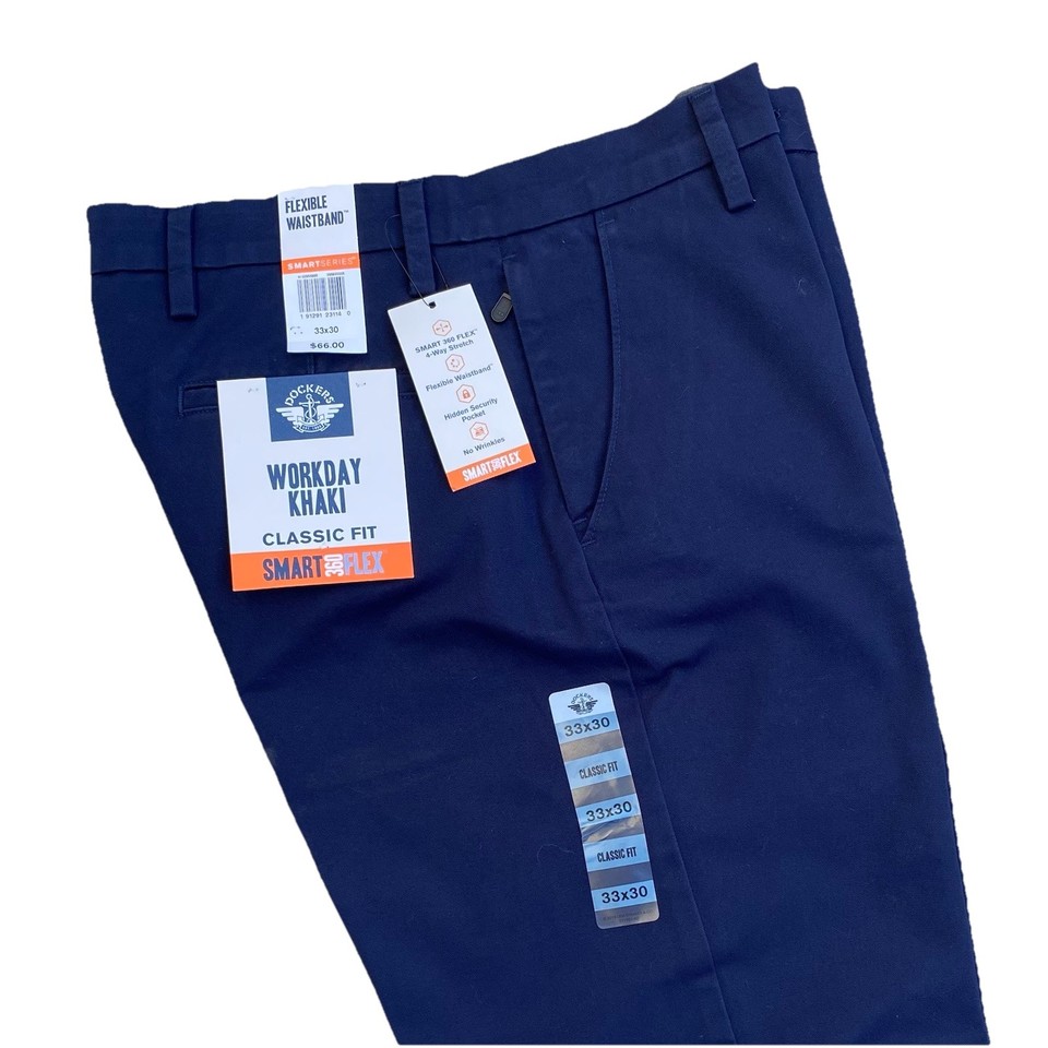 Dockers Workday Khaki Straight Fit Smart 360 Flex Mens 33x30 Navy Blue ...