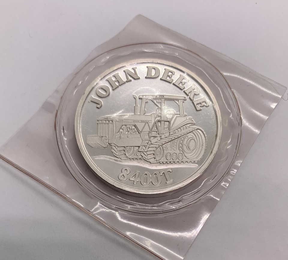 1 oz Silver 999 Art Round Coin JOHN DEERE 8400T Tractor Vintage Mint ...