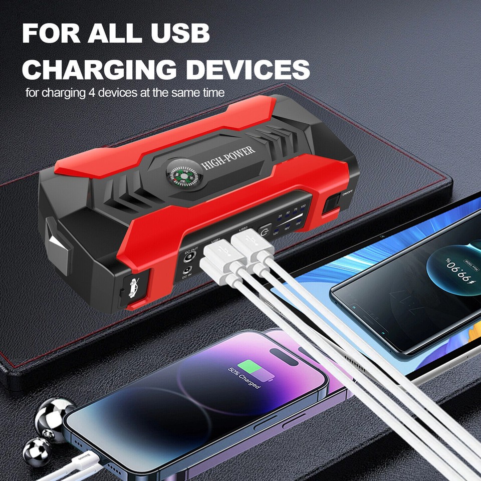 99800mAh Car Jump Starter Booster Jumper Power Box Bank Battery Charger ...