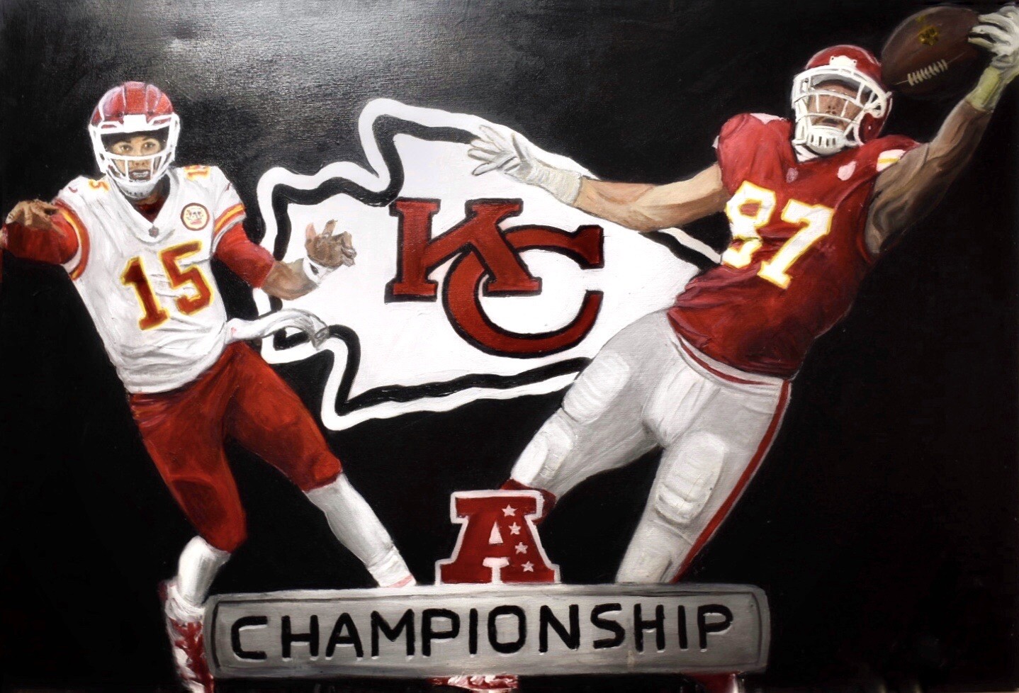 NFL ️ Super Bowl Kansas City Chief Painting Of Patrick Mahomes , Travis ...