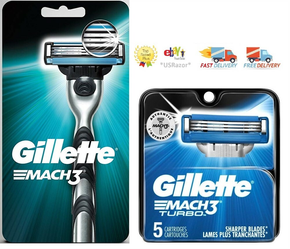 6 Gillette Mach 3 Turbo Razor Blades 5+1 Refills Cartridges Metal ...