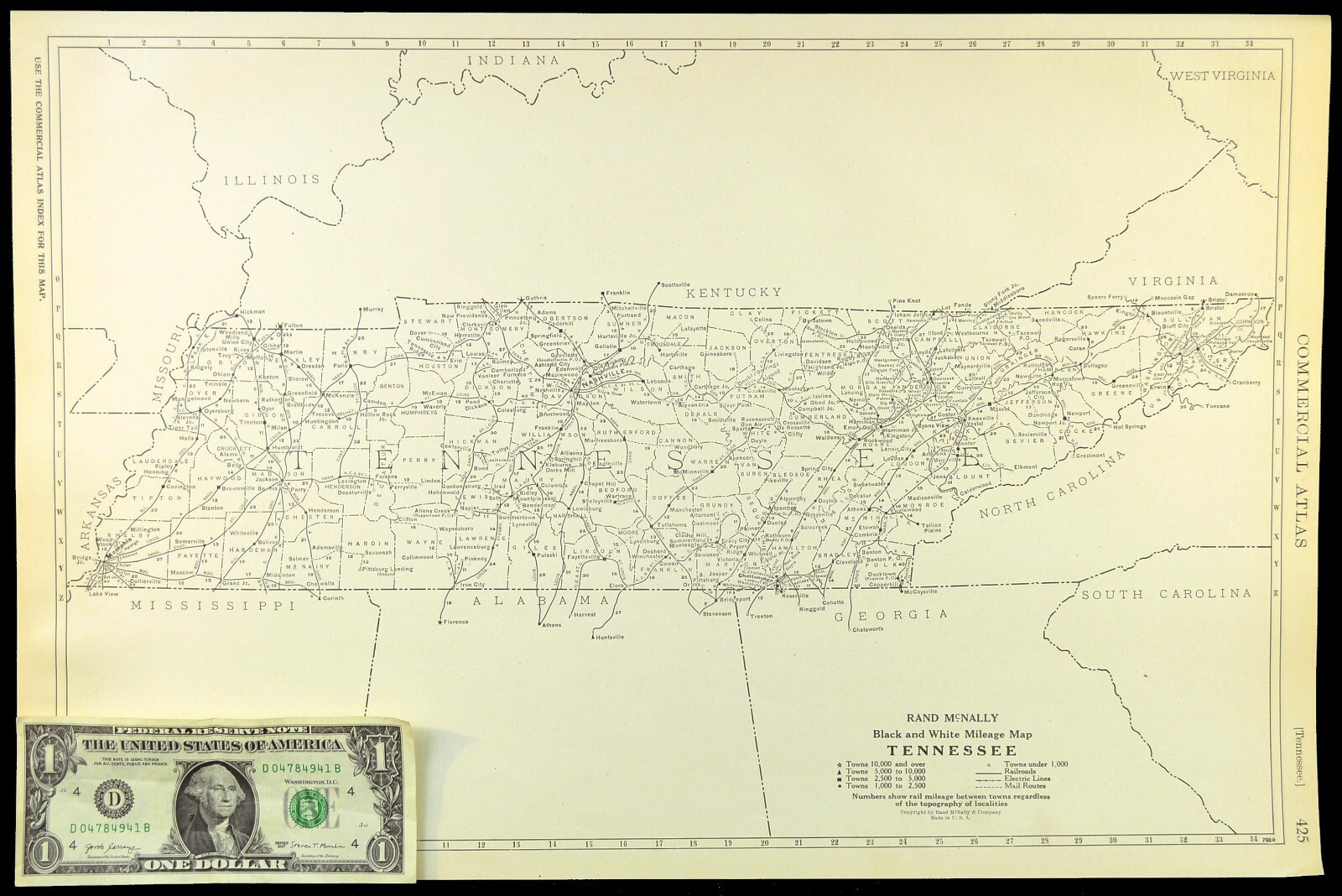 Vintage TENNESSEE Map Railroad Mileage Wall Art 1920s Nashville Antique ...