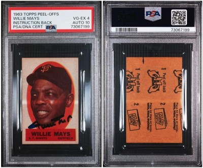Willie Mays 1963 Topps Peel Offs San Francisco Giants Blank Back PSA 4 ...