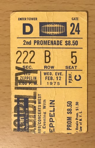 1975 LED ZEPPELIN MADISON SQUARE GARDEN NYC 2/12 CONCERT TICKET STUB ...