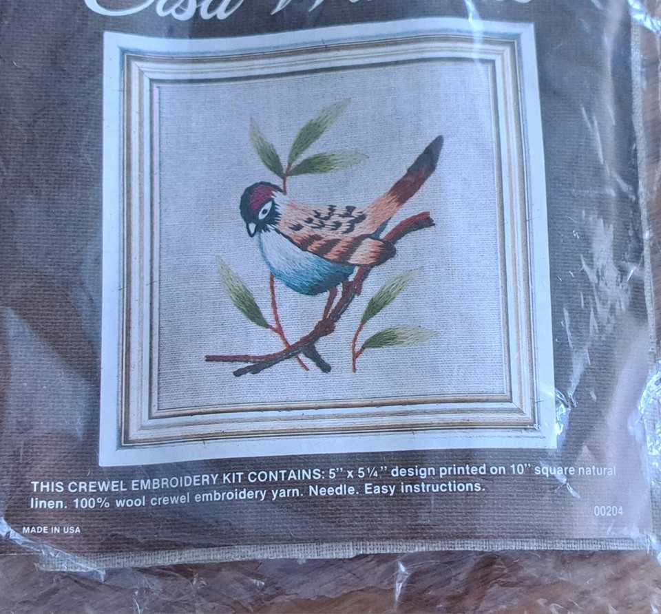Vintage Elsa Williams Bird Crewel Embroidery Wool Yarn Kit Sparrow ...