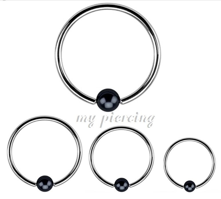 PAIR Captive Bead Ring Surgical Steel with Hematite Plated Bead Nose ...