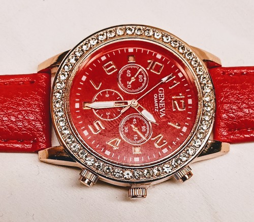 NEW GENEVA WATCH - RED - RHINESTONES - NICE! | eBay