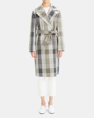 $855 Theory Women's Silk-Cotton Check Military Trench Coat New With Tag ...