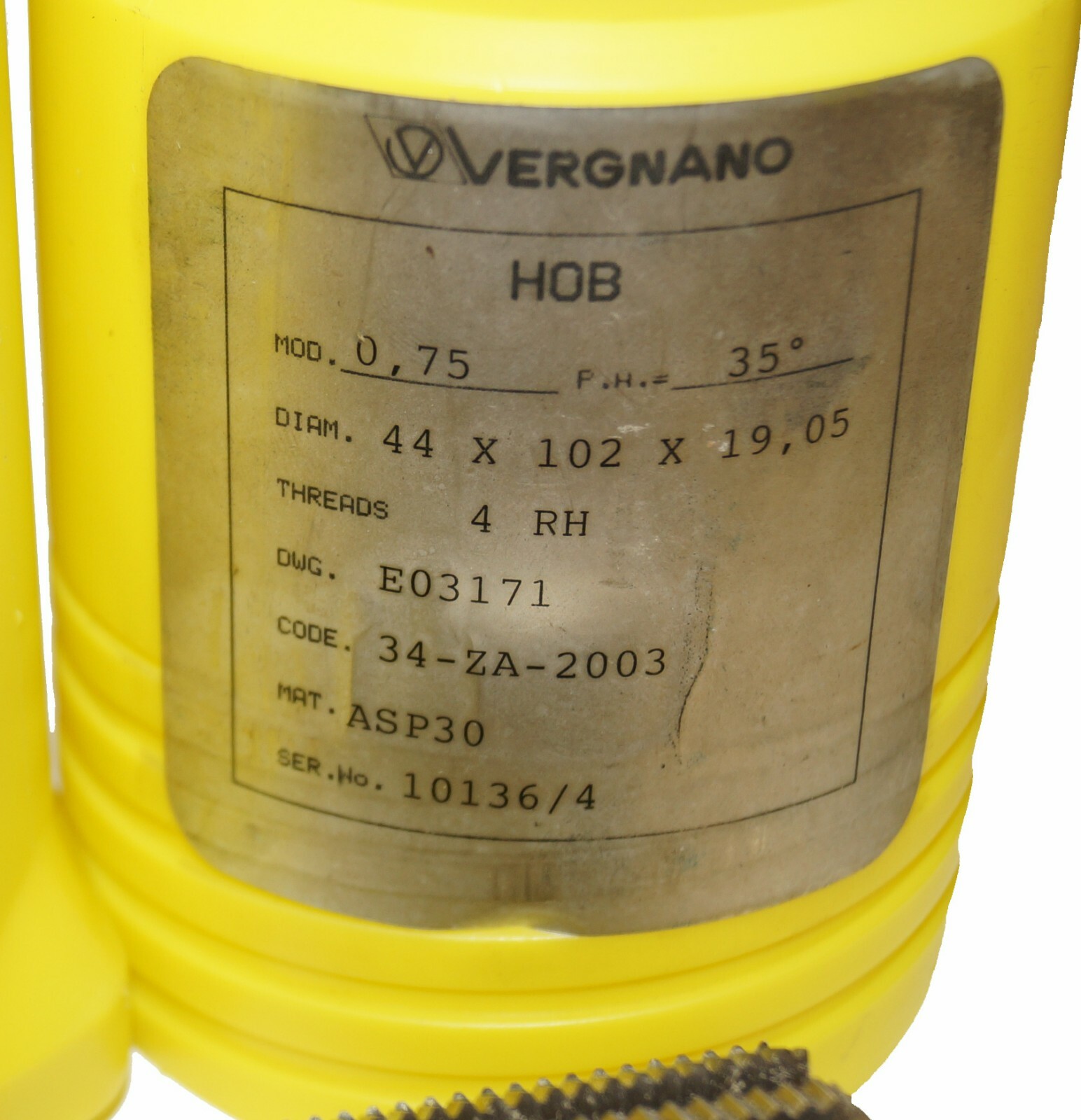 Vergnano Gear Cutter Hob 34ZA 4 Thread RH .75 Mod. 35 Deg P | eBay