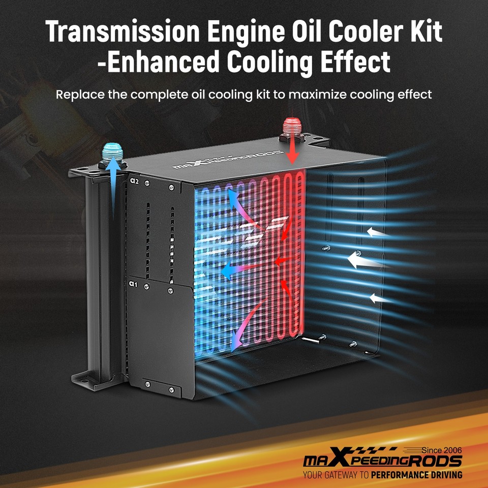 19 Row Universal Transmission Cooler 10AN with Thermostat Sandwich ...