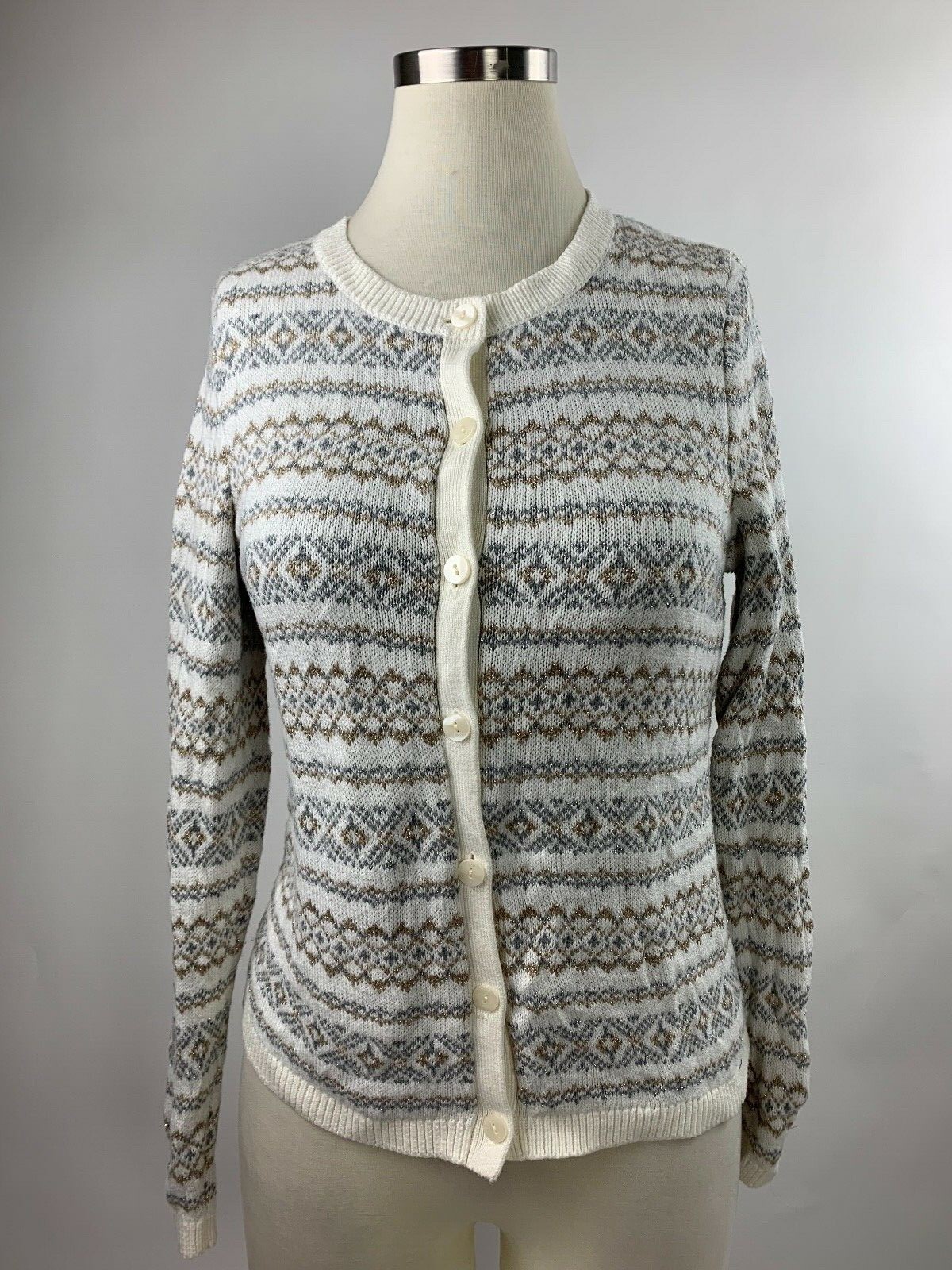 Talbots Metallic Gold Silver Fair Isle Nordic Cardiga… - Gem