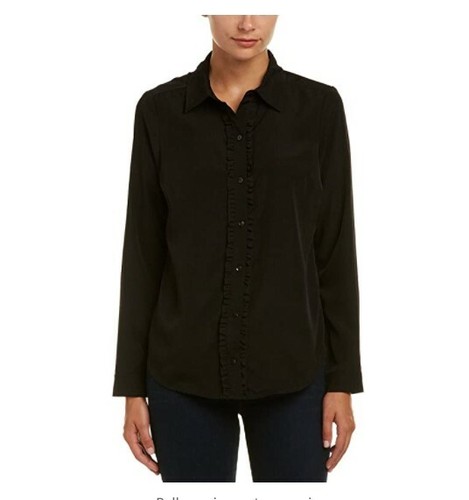NYDJ Women's Fit Solution Ruffle Front Blouse Black Button-up Shirt ...