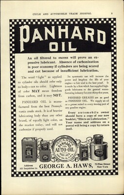 1910 PAPER AD CAR AUTO Panhard Motor Oil Can George A Haws NY | eBay