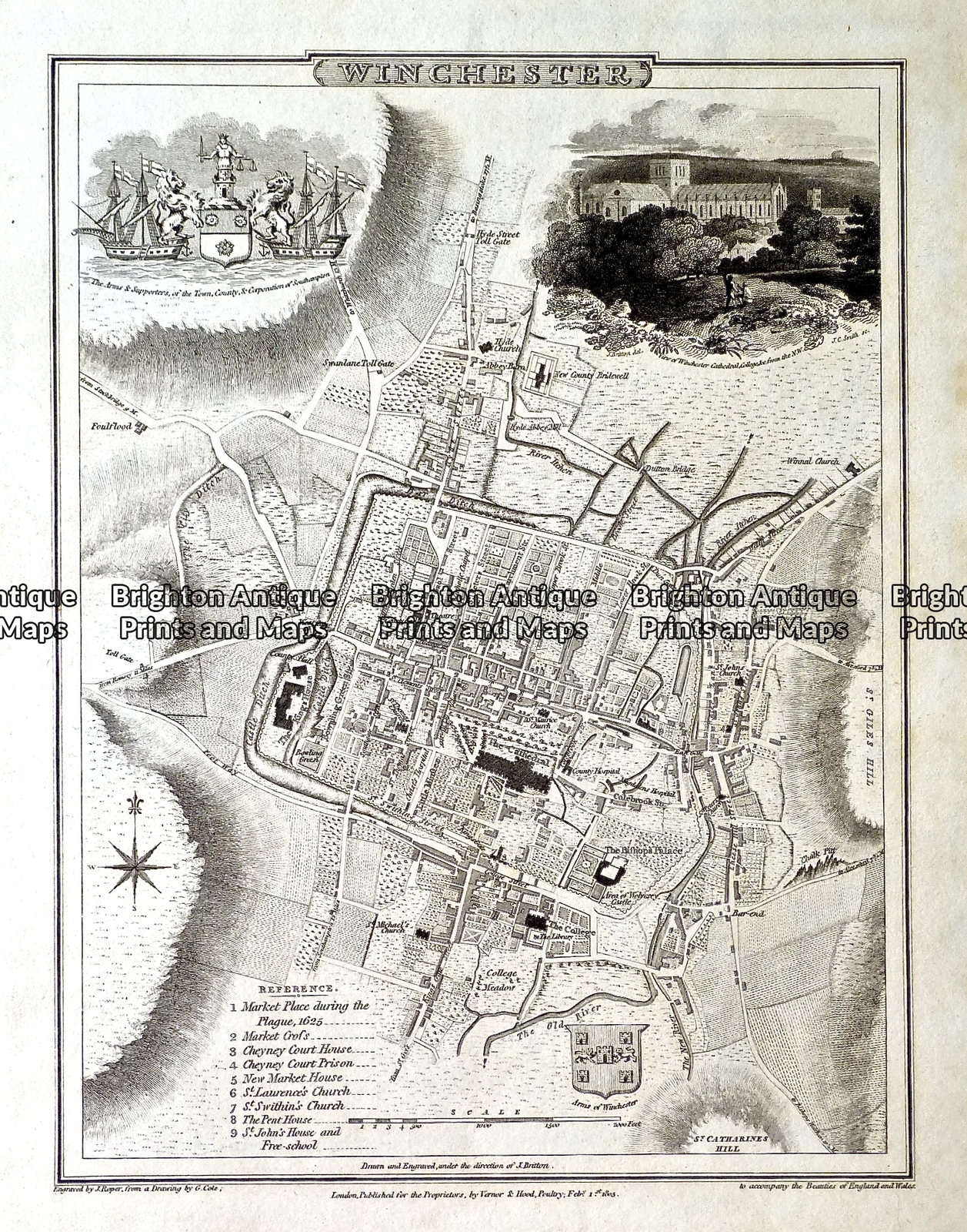 Antique map - Winchester Street Map by Verner, Hood & Sharpe c.1805 Ref ...