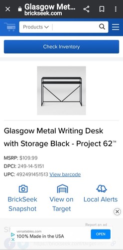 Project 62 Glasgow Black Metal Writing Desk with storage | eBay