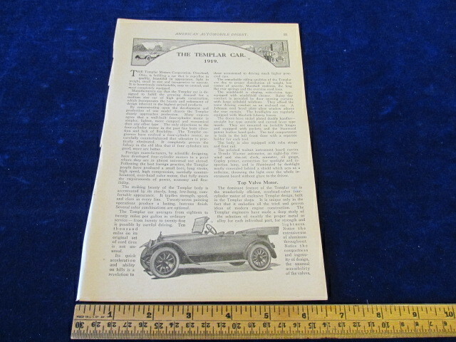 Vintage Original 1919 The Templar Car 2 Page Article Q912 | eBay