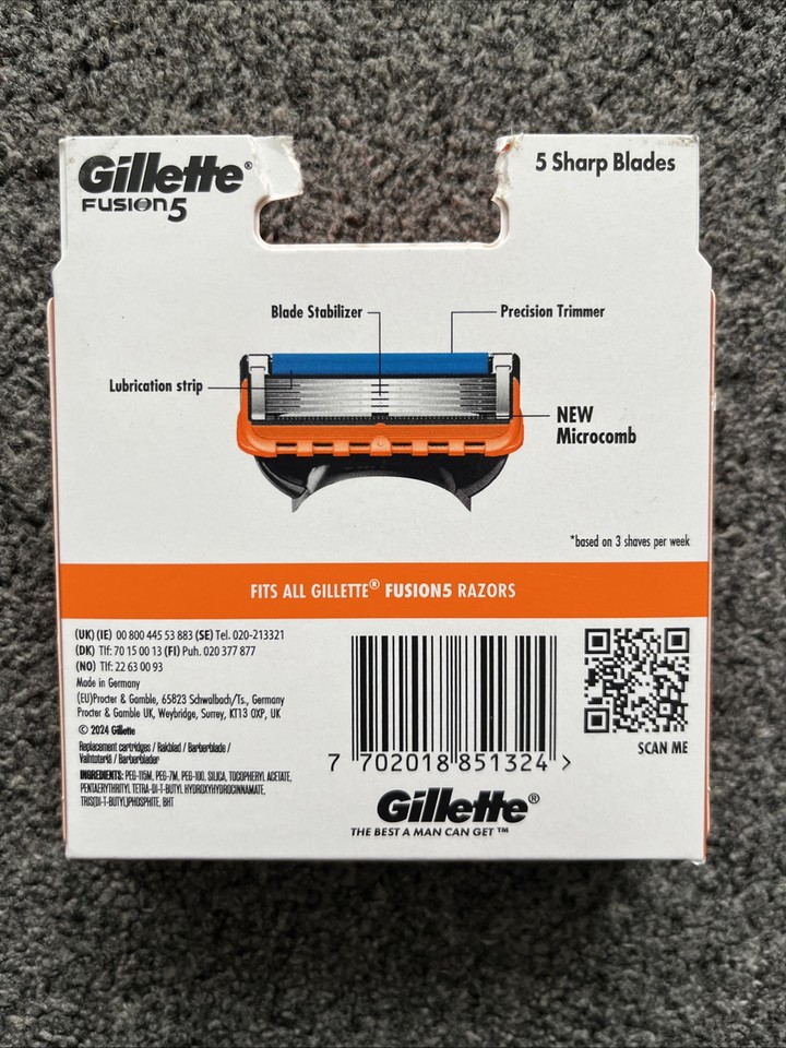 Gillette gilette gillete Fusion5 Razor Blades, 8 pack Refills Genuine ...