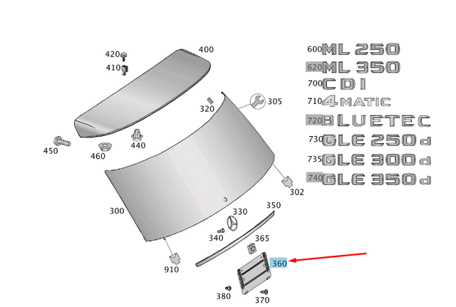 MERCEDES-BENZ ML W166 REAR LICENCE MOUNTING PLATE A0008101711 GENUINE ...