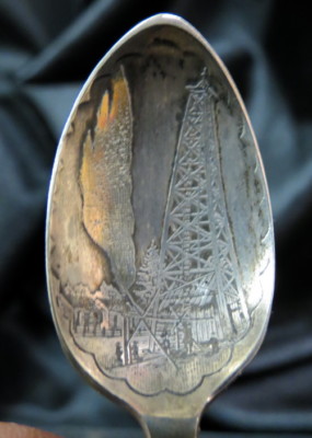 RARE 1880 era Sterling Souvenir spoon Gas flaming Oil well flambeau ...