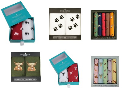 Smart boxed handkerchief hanky sets: dog, tractor, fox, pheasant stag ...