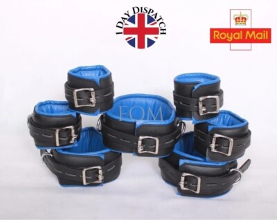Bondage Leather Wrist Ankle Cuffs Thigh Cuff Neck Collar Restraint Set ...