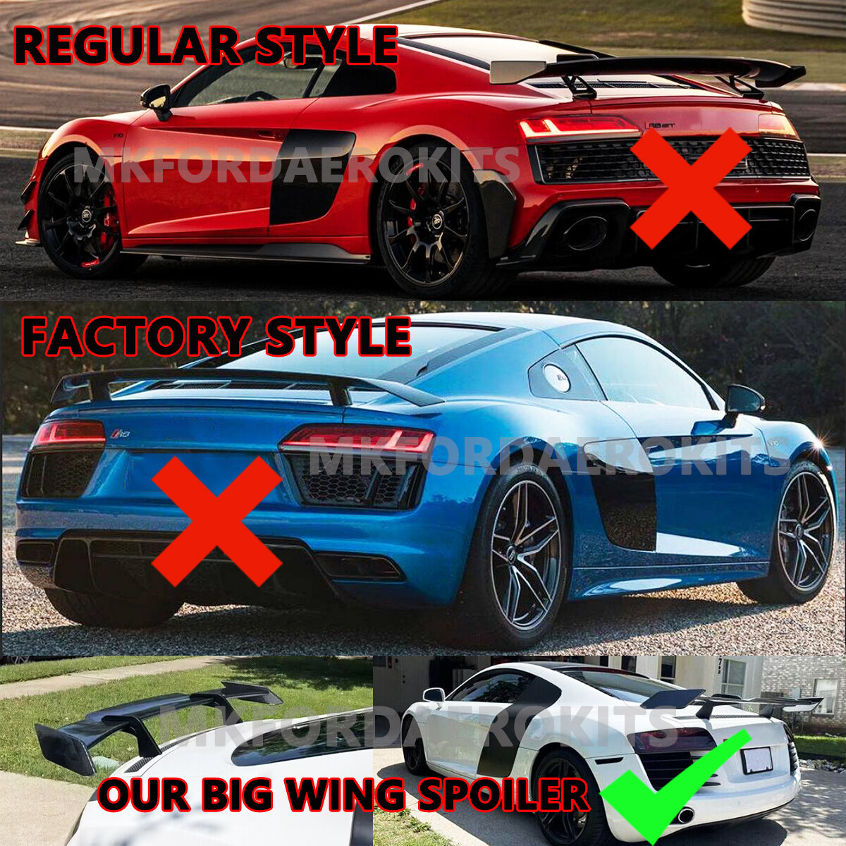 CARBON FLASH REAR BLADE SPOILER HIGHKICK BIG WING For Audi R8 V8 V10 ...