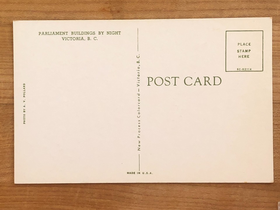 Postcard - Night Lights, Parliament Buildings, Victoria B.C. Canada ...