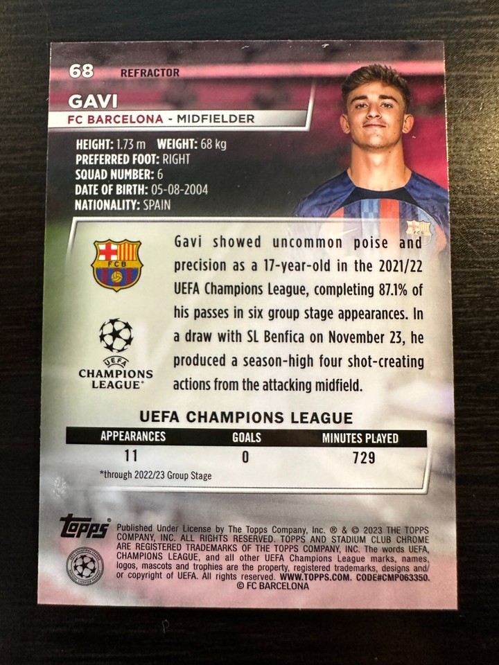 GAVI 2022-2023 TOPPS STADIUM CLUB CHROME REFRACTOR #68 (BARCELONA) | eBay
