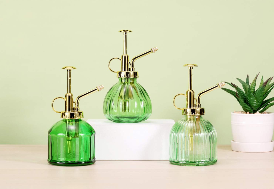 Glass Plant Mister Spray Bottle, 6.5" Green Glass Water Spray Bottle ...