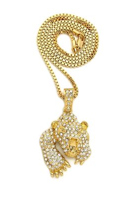 ICED GRIZZLY BEAR PENDANT & 24" BOX, CUBAN, ROPE CHAIN HIP HOP NECKLACE ...